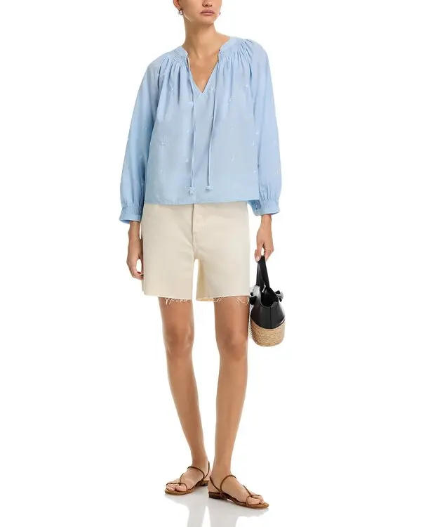 Velvet By Graham & Spencer Sylvie Peasant Top With Embroidered Detail