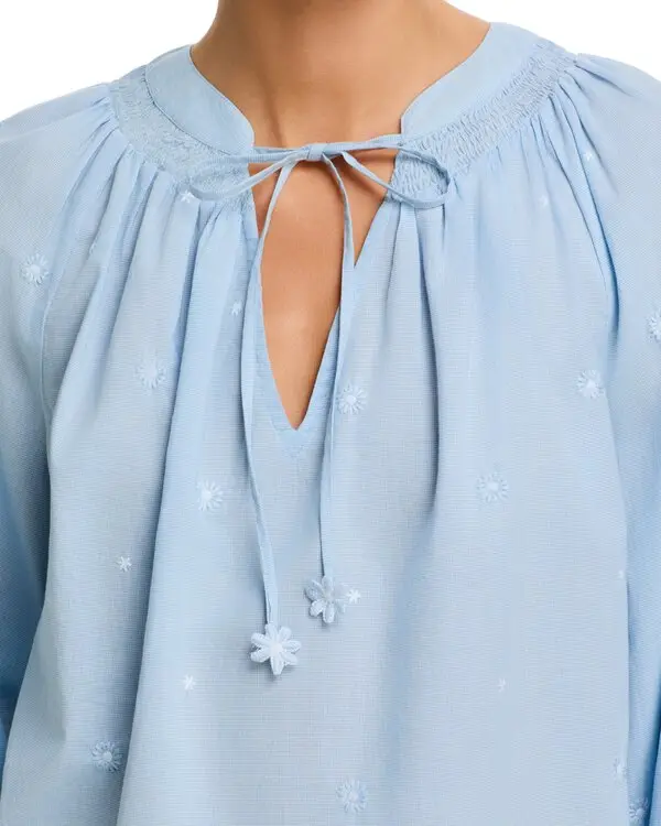 Velvet By Graham & Spencer Sylvie Peasant Top With Embroidered Detail
