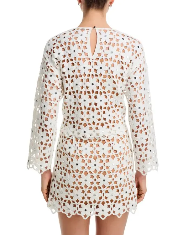 Michael Kors Faux Crochet Long Sleeve Top