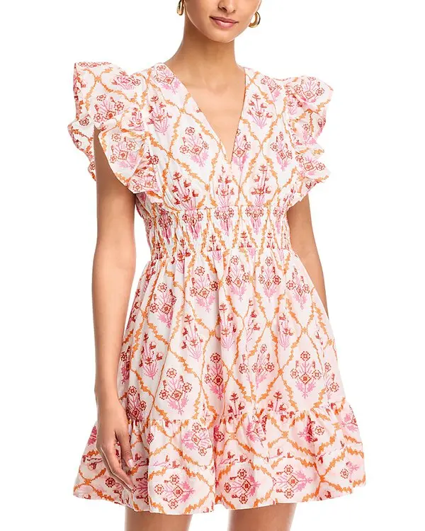 Aqua Embroidered Flutter Sleeve Mini Dress Exclusive