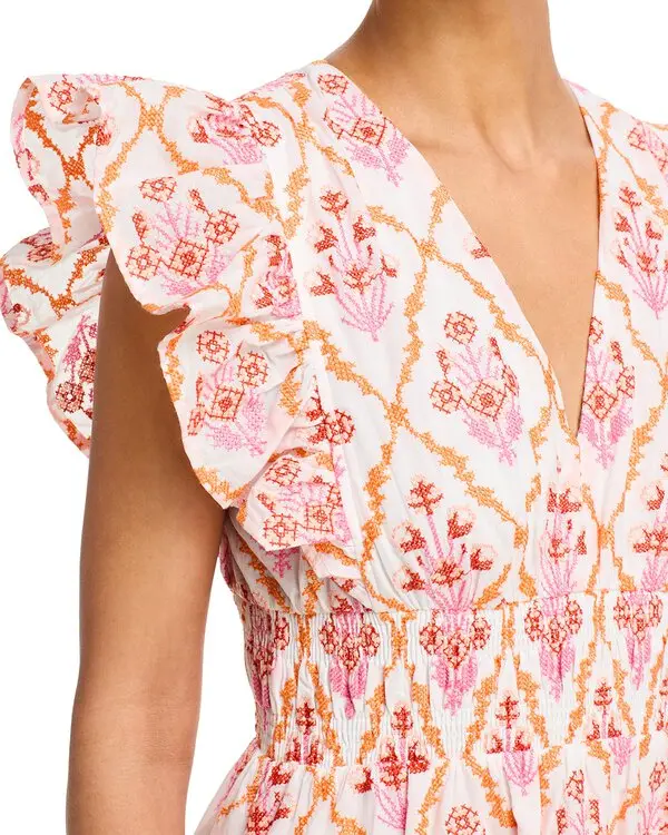 Aqua Embroidered Flutter Sleeve Mini Dress Exclusive
