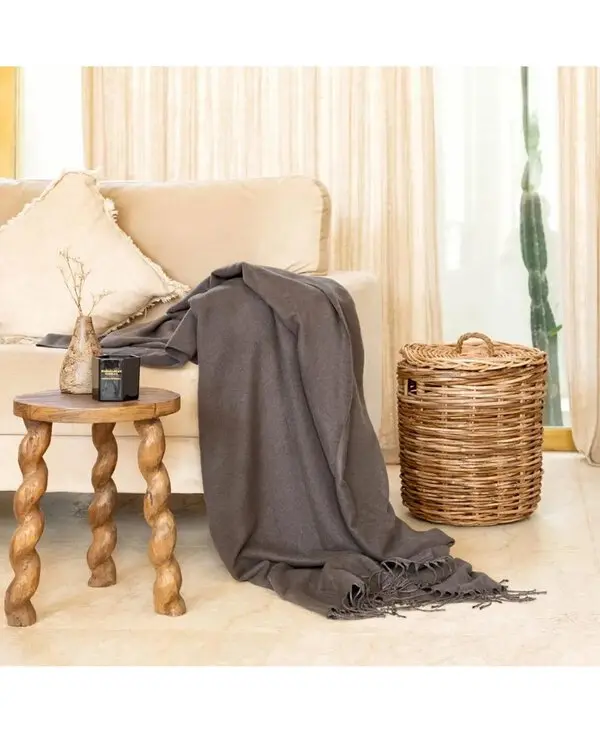 ETTITUDE Cleanbamboo Cashmere Woven Throw Blanket, One Size - Graphite