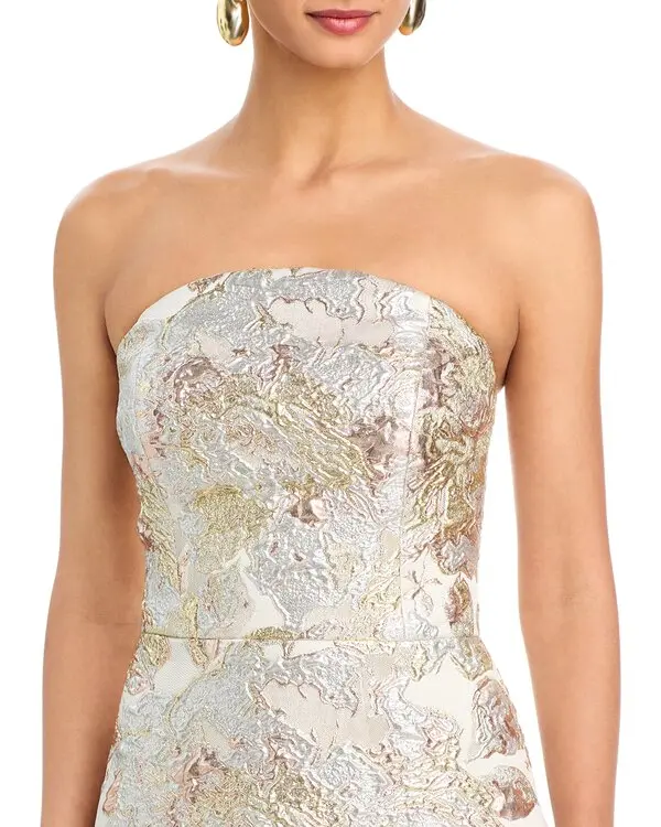 Rickie Freeman For Teri Jon Strapless Metallic Jacquard Gown