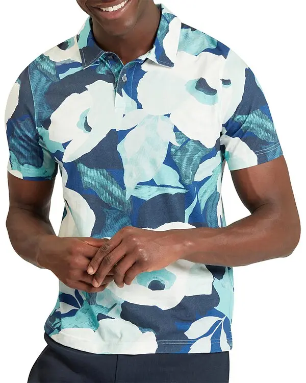 Ted Baker London Ashyby Floral Print Pique Polo Shirt - Mid Blue