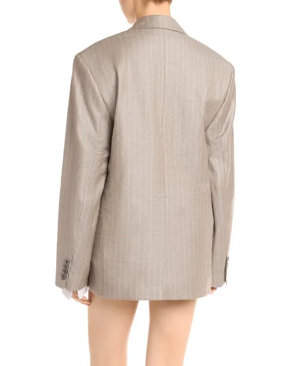 Acne Studios Single-breasted Wool Pinstripe Suit Jacket With Layered Shirting Detail