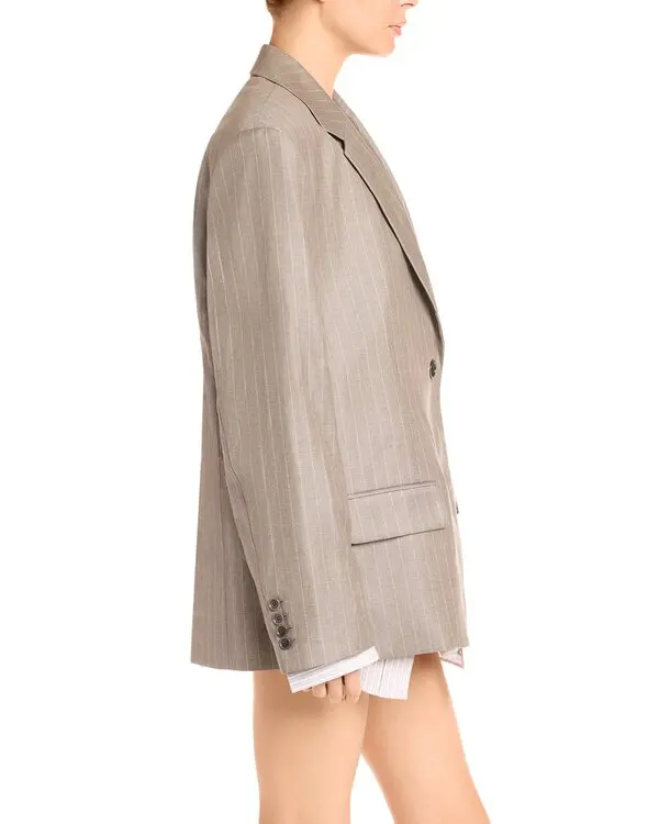 Acne Studios Single-breasted Wool Pinstripe Suit Jacket With Layered Shirting Detail