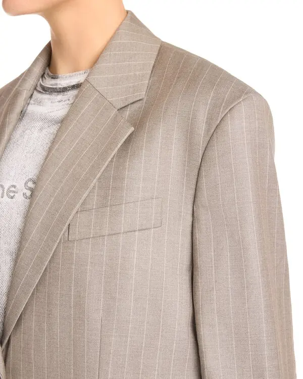 Acne Studios Single-breasted Wool Pinstripe Suit Jacket With Layered Shirting Detail