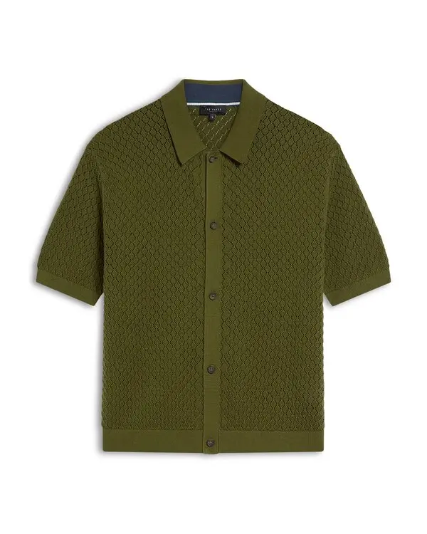 Ted Baker London Domati Relaxed Fit Diamond Crochet Polo Shirt - Khaki