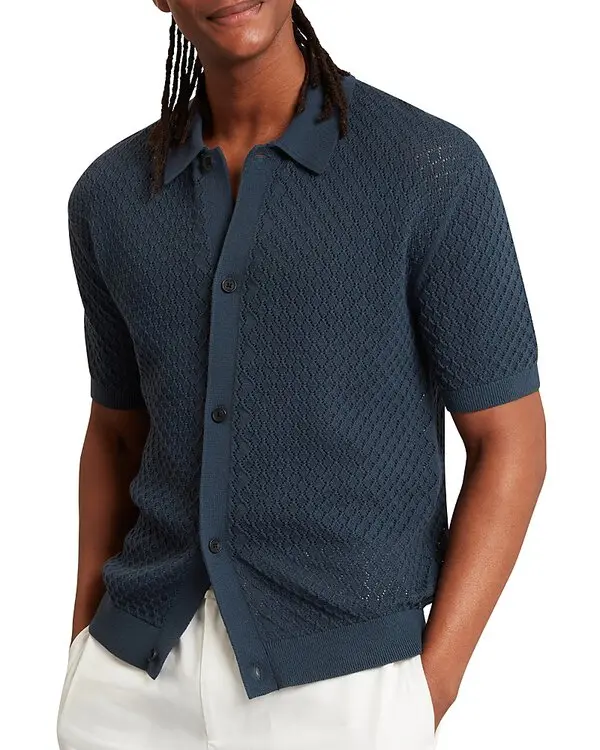Ted Baker London Domati Relaxed Fit Diamond Crochet Polo Shirt - Mid Navy