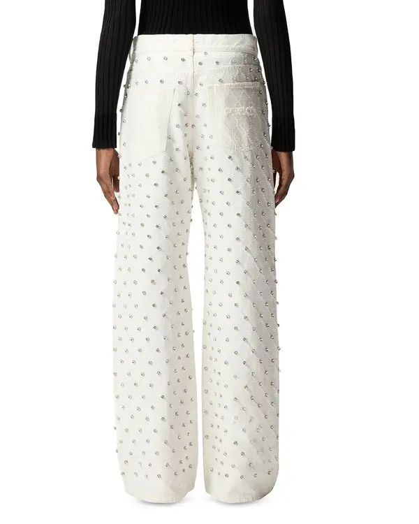 Pinko Wanda Mid Rise Wide Leg Jeans With Embellishments - White