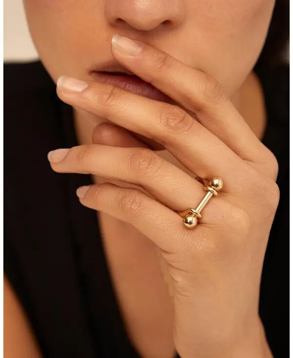 UNODE50 18k -plated Ring With Cylindrical Charm Holder
