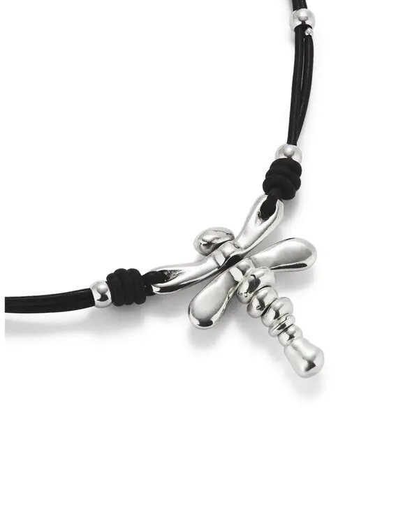 UNODE50 Leather Dragonfly Pendant Necklace