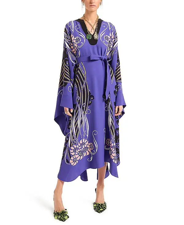 La DoubleJ Karis Kaftan With Floral Print And Belted Waist - Atlantis Placee Purple