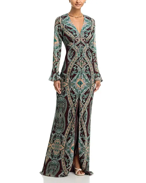 Veronica Beard Daciana Printed Silk Maxi Dress - Raisin Multi