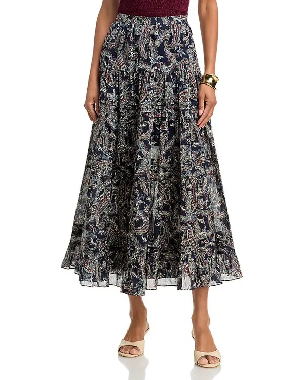 Veronica Beard Heatheralyn Tiered Paisley Midi Skirt