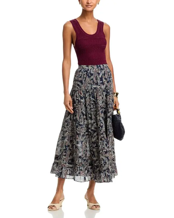 Veronica Beard Heatheralyn Tiered Paisley Midi Skirt