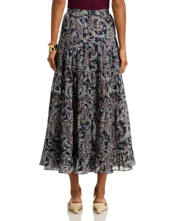 Veronica Beard Heatheralyn Tiered Paisley Midi Skirt