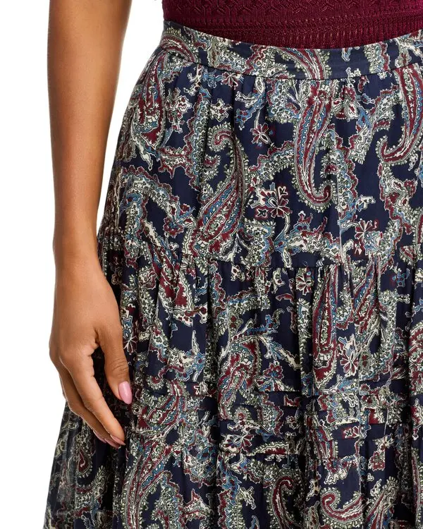 Veronica Beard Heatheralyn Tiered Paisley Midi Skirt