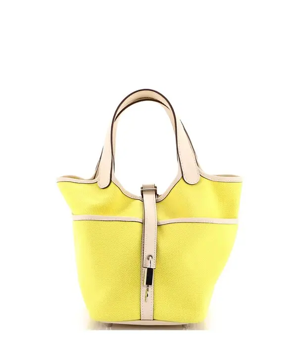 Hermès Pm Cargo Picotin Lock Bag Canvas And Swift - Yellow/ Natural/ Yellow