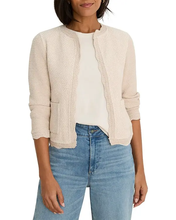 NIC+ZOE Scalloped Trim Weave Mix Knit Jacket