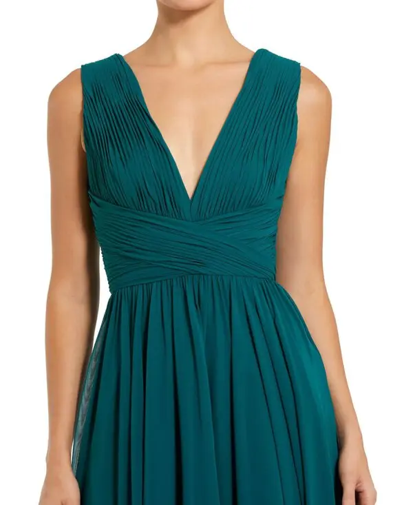 Mac Duggal Sleeveless Ruched V-neck Chiffon Gown - Teal