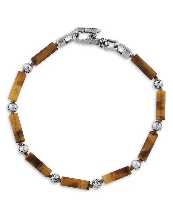 John Varvatos Sterling Tiger Eye Bead Bracelet - Silver