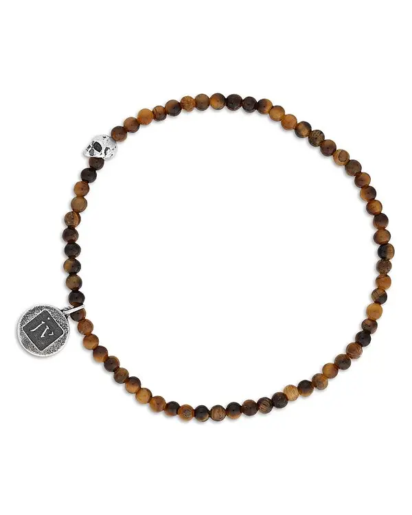 John Varvatos Sterling Tiger Eye Bead Skull Charm Bracelet - Silver