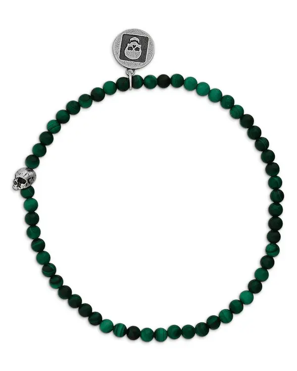 John Varvatos Sterling Malachite Bead Skull Charm Bracelet - Silver