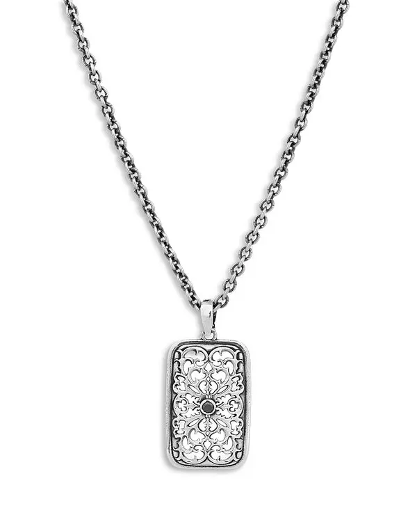 John Varvatos Sterling Black Diamond Ornate Gothic Tag Pendant Necklace - Silver