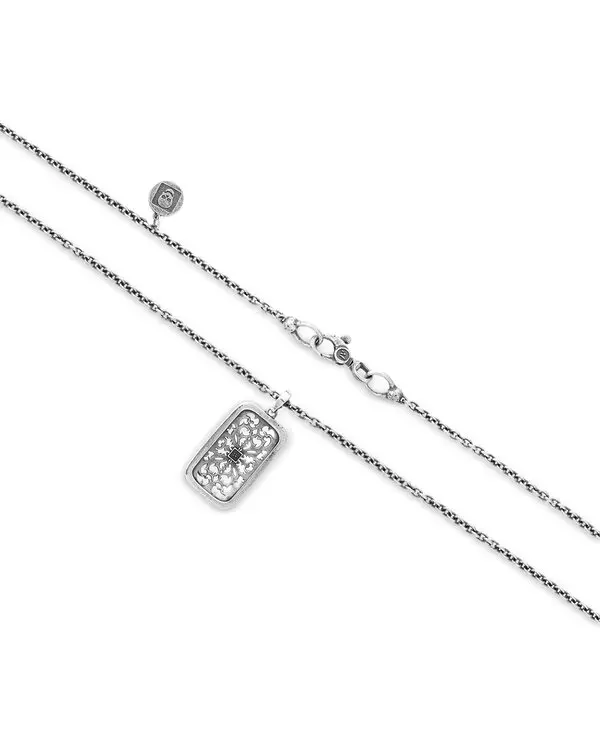 John Varvatos Sterling Black Diamond Ornate Gothic Tag Pendant Necklace