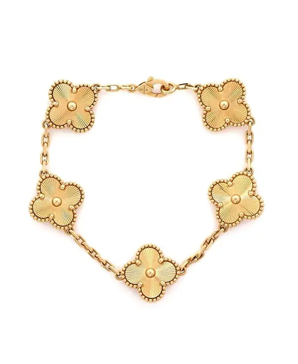VAN CLEEF & ARPELS Vintage Alhambra 5 Motifs Bracelet Guilloche 18k Gold - K Gold