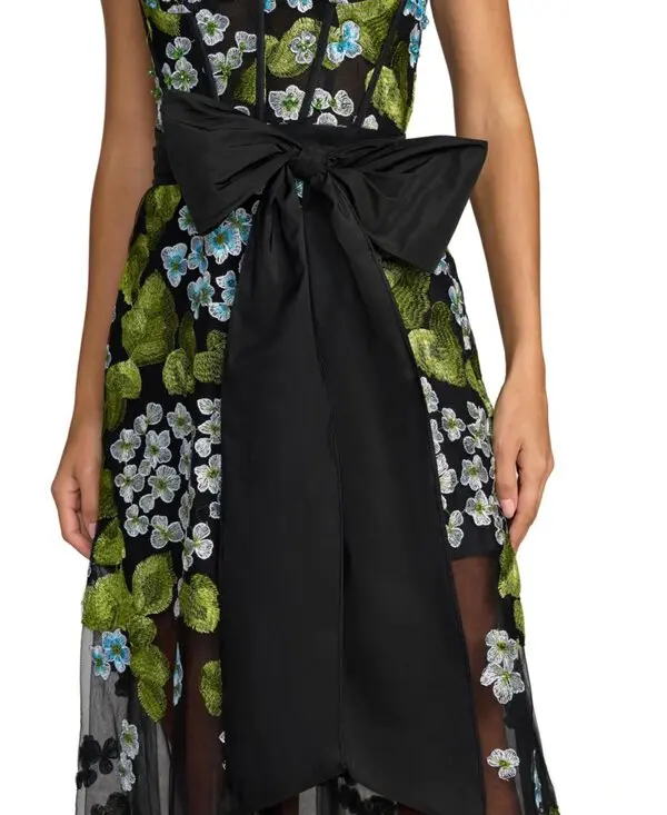 Mac Duggal Sleeveless Gown With Mesh Applique And Bow Belt