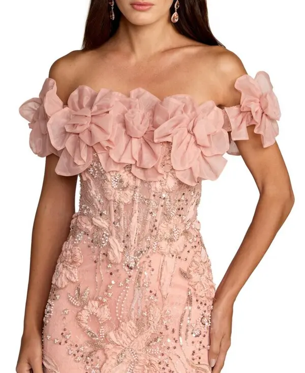 Mac Duggal Off-the-shoulder Mermaid Gown With 3d Floral Embellishments