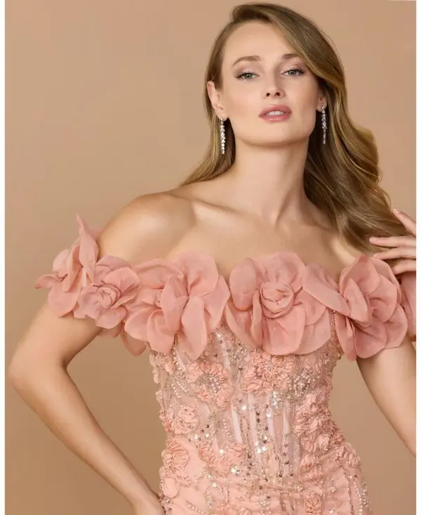 Mac Duggal Off-the-shoulder Mermaid Gown With 3d Floral Embellishments