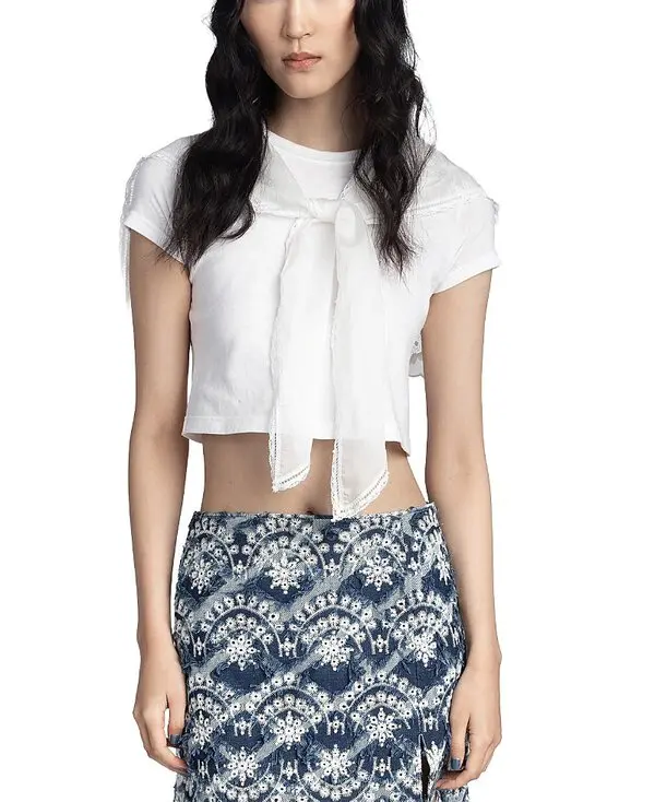 Anna Sui Sailor Tee With Lace Trim And Neck Tie