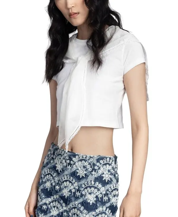 Anna Sui Sailor Tee With Lace Trim And Neck Tie