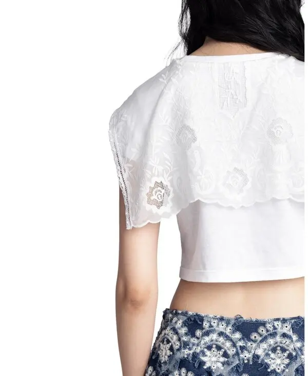 Anna Sui Sailor Tee With Lace Trim And Neck Tie