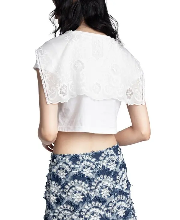 Anna Sui Sailor Tee With Lace Trim And Neck Tie