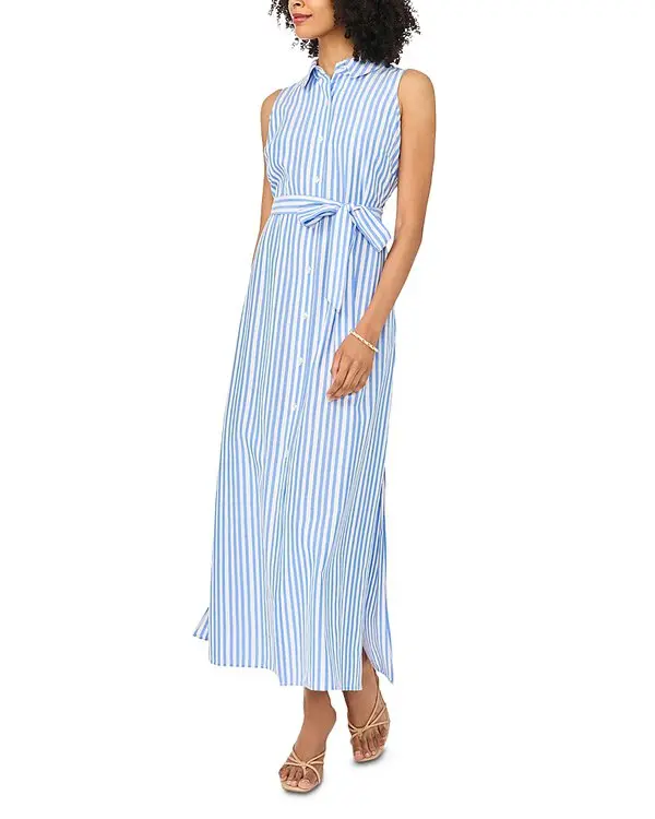 Vince Camuto Sleeveless Striped Button-up Maxi Dress - Blue Cloud