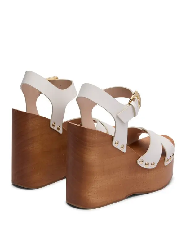 STUART WEITZMAN Leather Clog Sandals With Buckled Ankle Strap - Cream