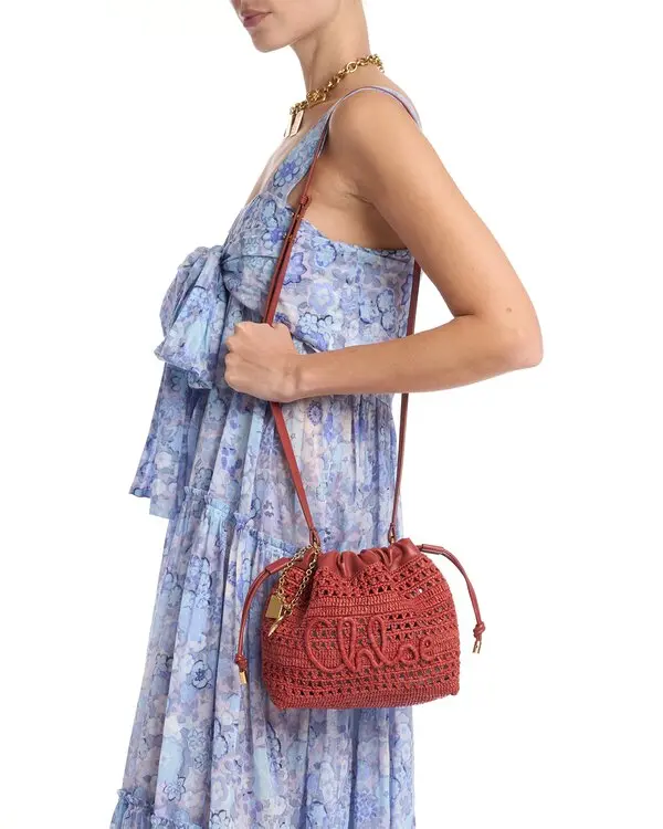 Chloé Raffia Bucket Bag With Leather Trim - Ginger Red
