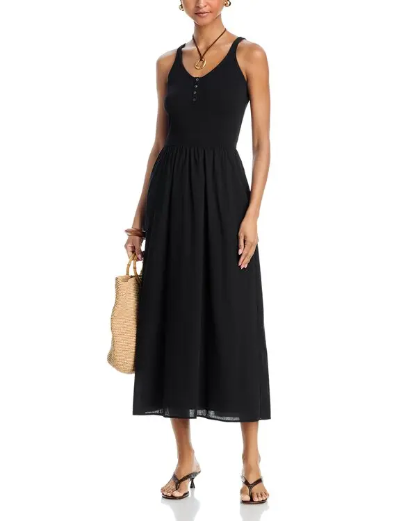 Xirena Fallon Ribbed V-neck Button-detailed Midi Dress