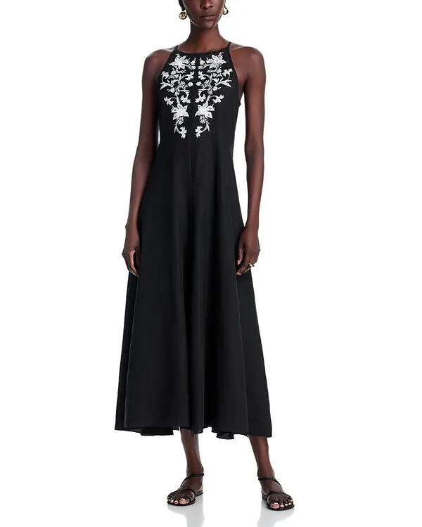 Kobi Halperin Regina Embroidered Midi Dress - Black