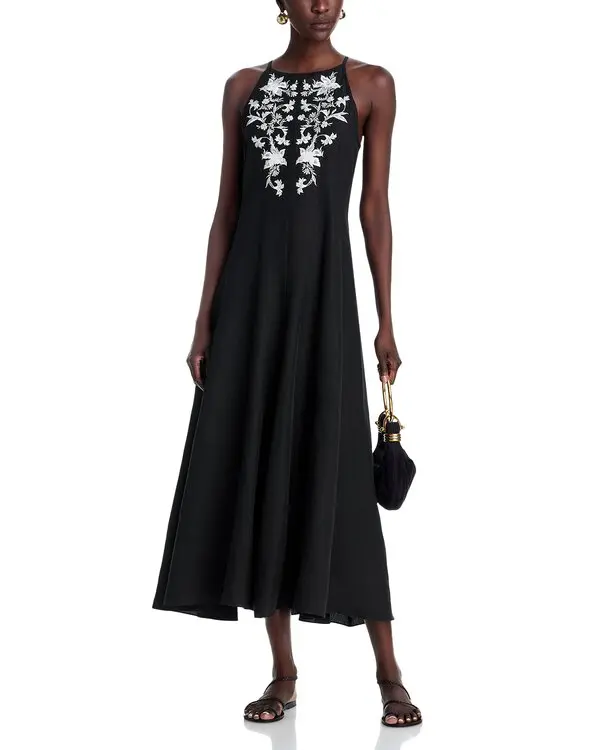 Kobi Halperin Regina Embroidered Midi Dress - Black