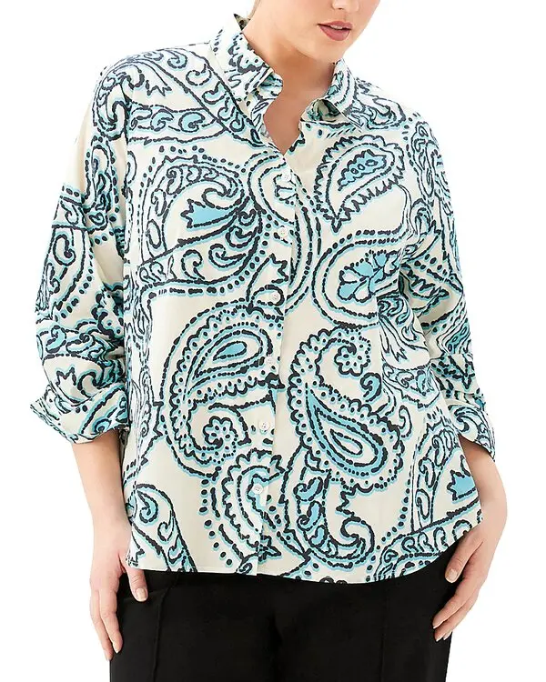 Karen Kane Ruched Sleeve Paisley Shirt