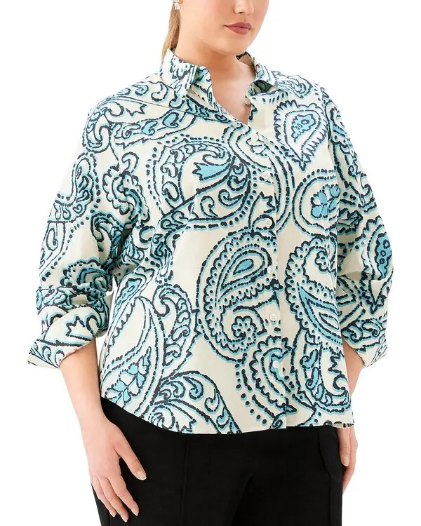 Karen Kane Ruched Sleeve Paisley Shirt