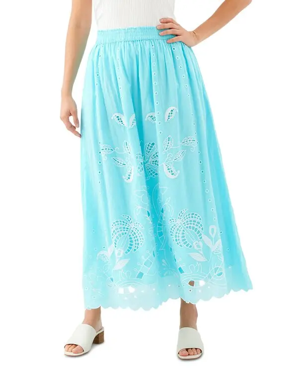 Karen Kane Embroidered Midi Skirt - Aqua