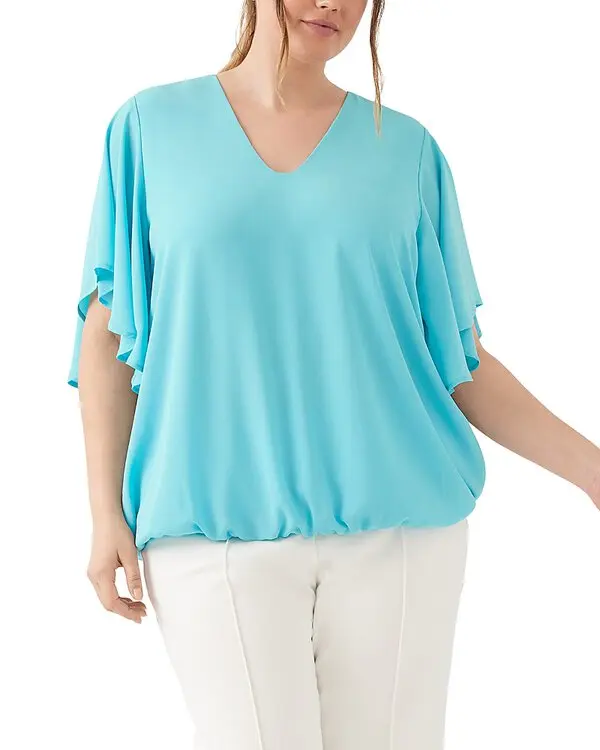 Karen Kane Flutter Sleeve V-neck Top - Aqua