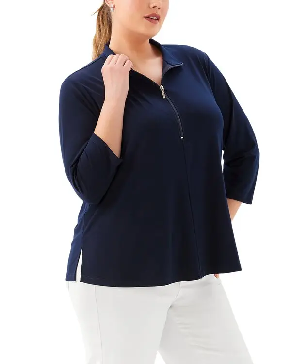 Karen Kane 3/4 Sleeve Zip Up Travel Top - Navy