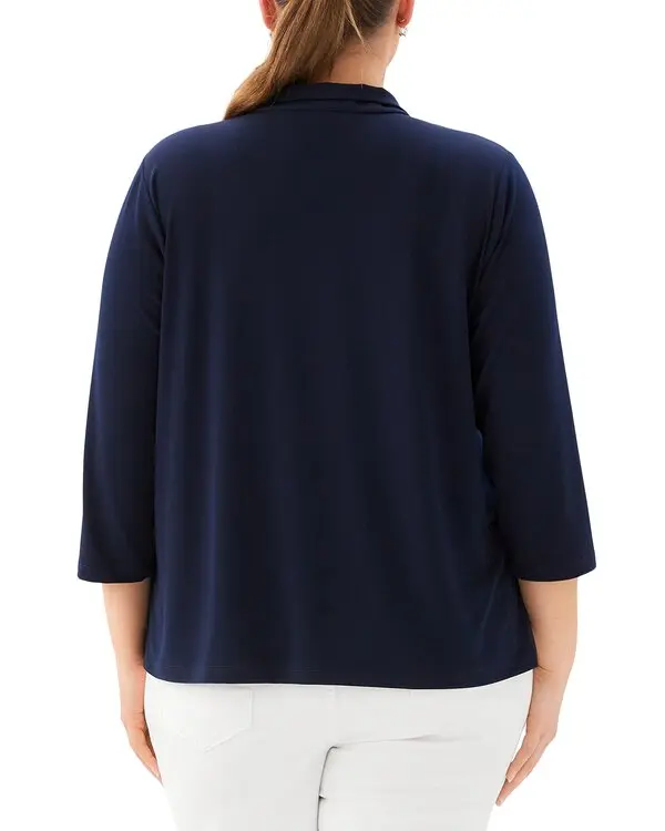 Karen Kane 3/4 Sleeve Zip Up Travel Top - Navy